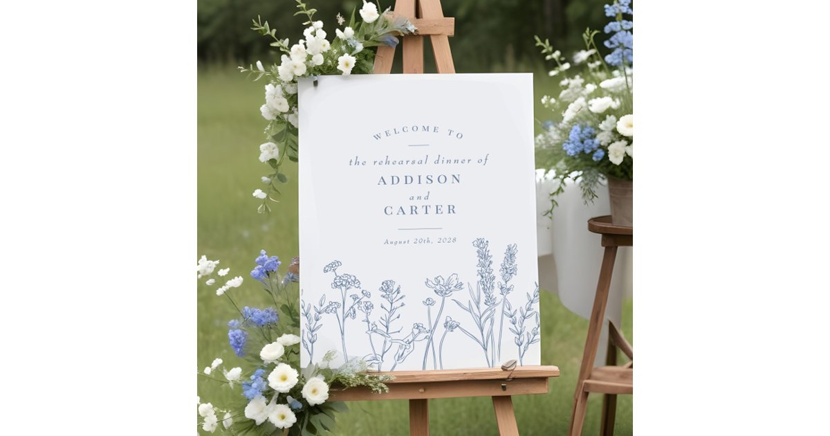 Wildflower Periwinkle Rehearsal Dinner Sign | Zazzle