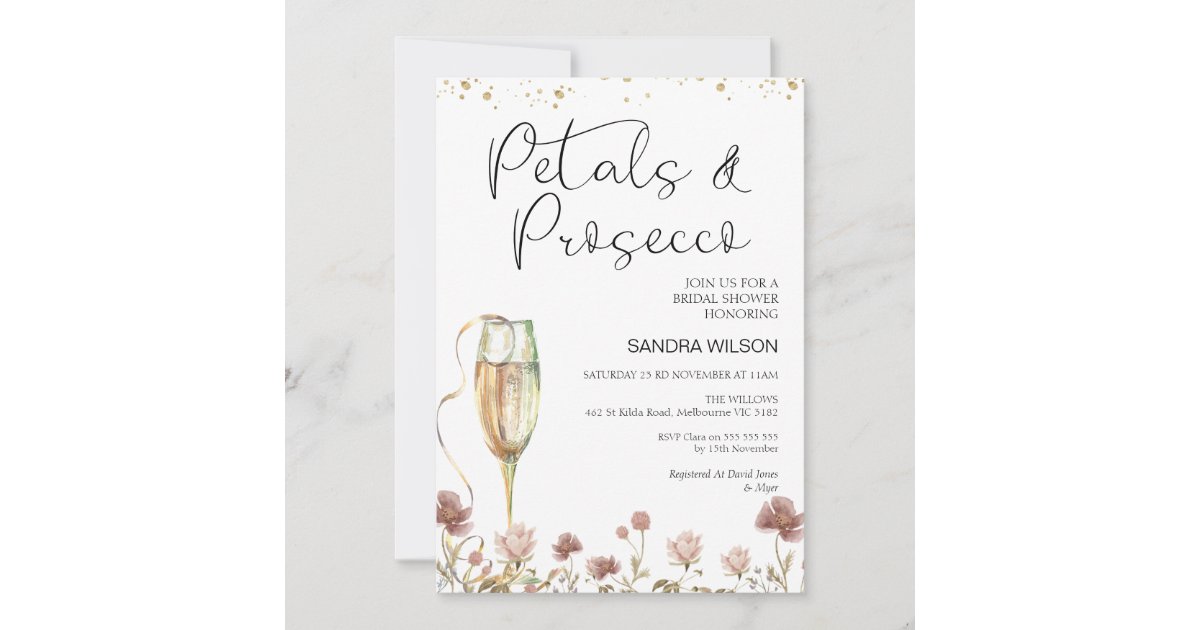 Wildflower Petals and Prosecco Bridal Shower Invitation | Zazzle