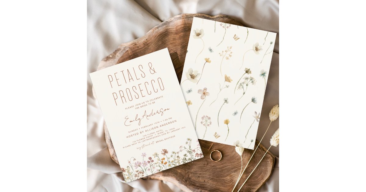 Wildflower Petals & Prosecco Bridal Shower Invitation | Zazzle