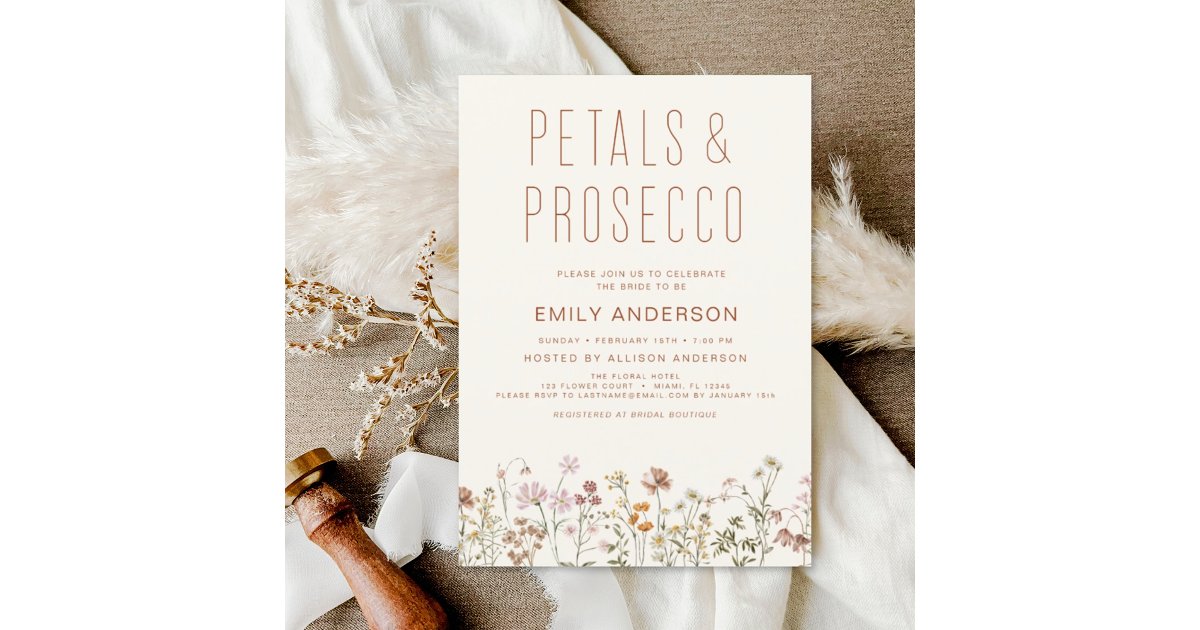 Wildflower Petals & Prosecco Invitation | Zazzle