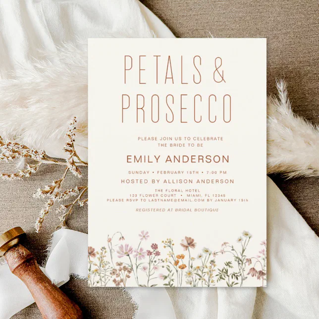 Wildflower Petals & Prosecco Invitation | Zazzle