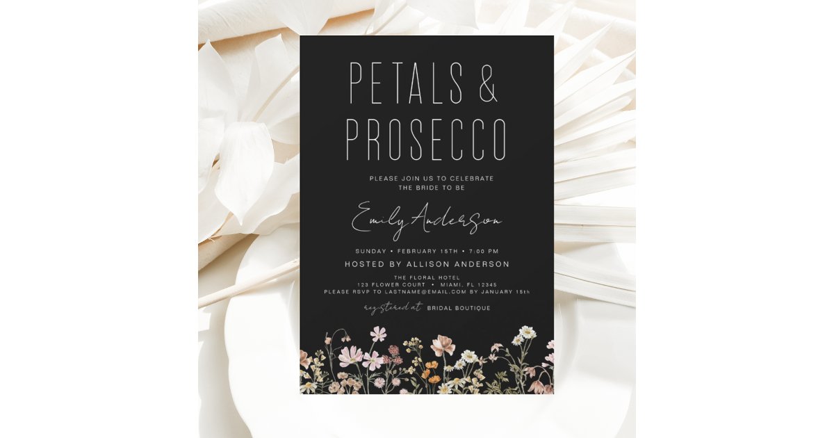 Wildflower Petals & Prosecco Invitation | Zazzle