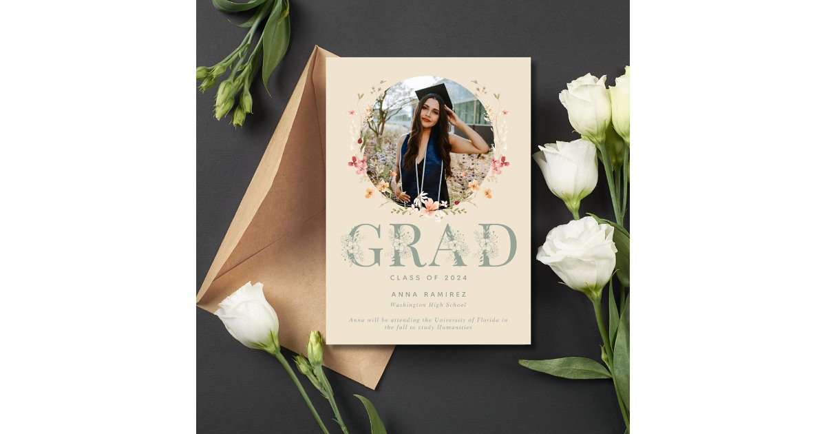 Wildflower Photo Girl Graduation Announcement | Zazzle