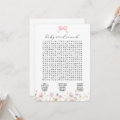 Wildflower Pink Bow Baby Word Search Game Card | Zazzle