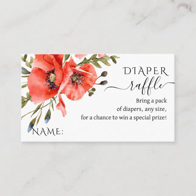 Wildflower poppy minimalist Baby Shower diaper Enclosure Card | Zazzle