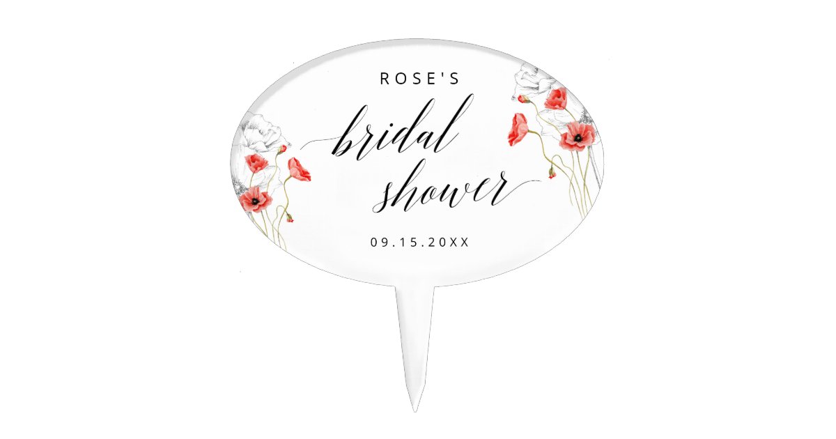 Wildflower Poppy Modern Bridal Shower Cake Topper | Zazzle