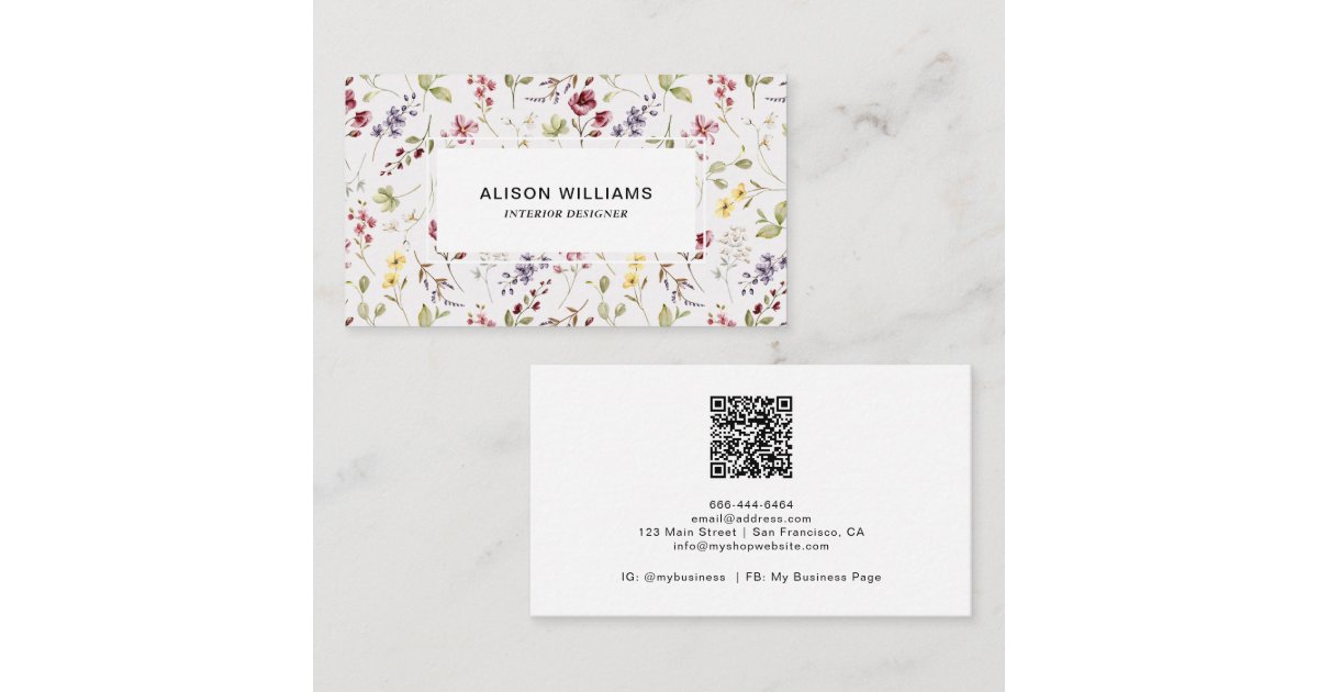 Wildflower QR Code Spring Flower Pattern Business Card | Zazzle