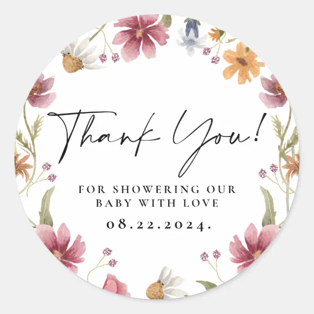 Wildflower Round Thank You Favor Sticker | Zazzle