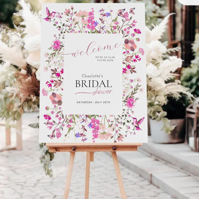 Wildflower Ruby Rose Bridal Shower Welcome Sign | Zazzle