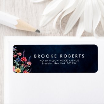 Wildflower Rustic Country Boho Floral Navy Wedding Label | Zazzle