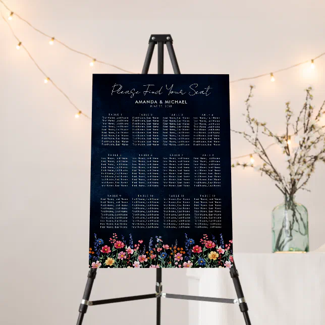 Wildflower Rustic Country Wedding Seating Chart Foam Board | Zazzle
