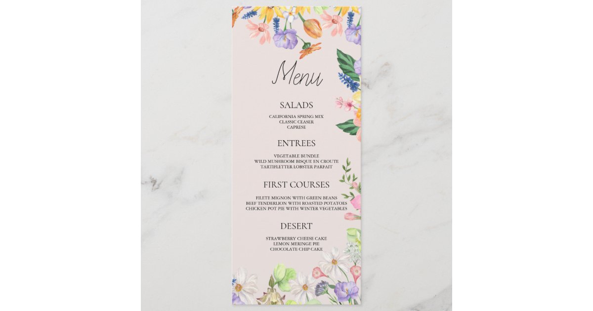 Wildflower Spring Baby shower Menu | Zazzle