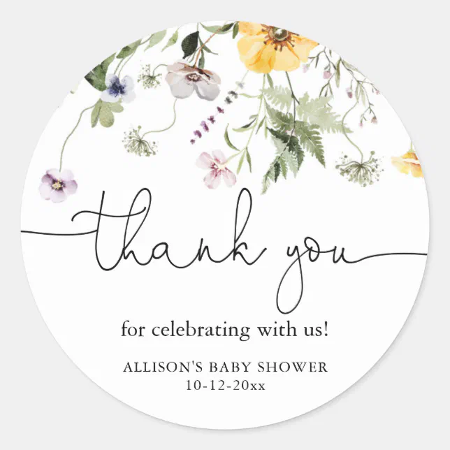 Wildflower spring floral lavender purple greenery classic round sticker ...
