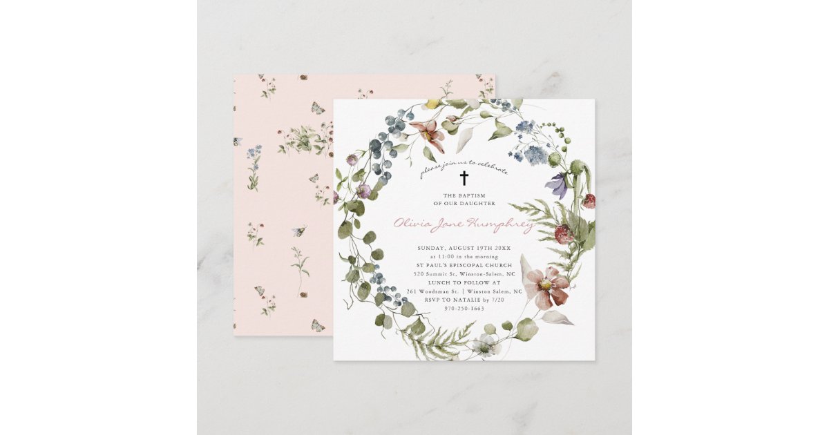 Wildflower Spring Summer Floral Baptism Invitation | Zazzle