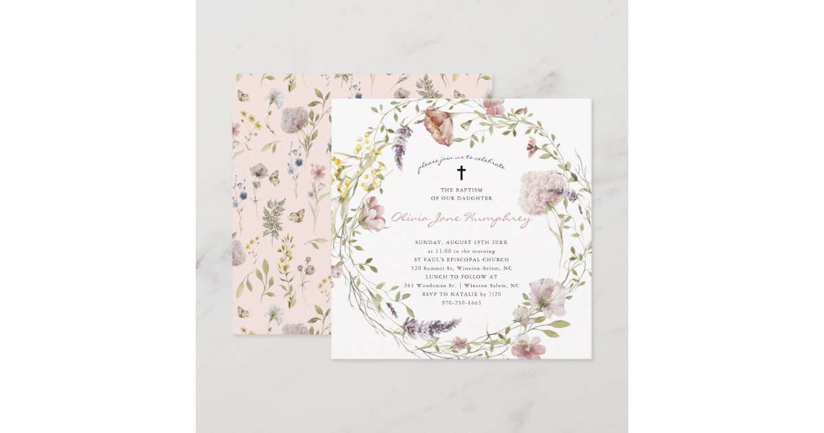 Wildflower Spring Summer Floral Baptism Invitation | Zazzle