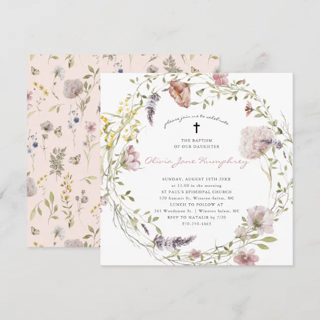 Wildflower Spring Summer Floral Baptism Invitation | Zazzle