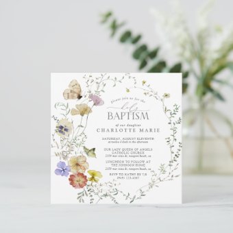 Wildflower Spring Summer Floral Watercolor Baptism Invitation | Zazzle