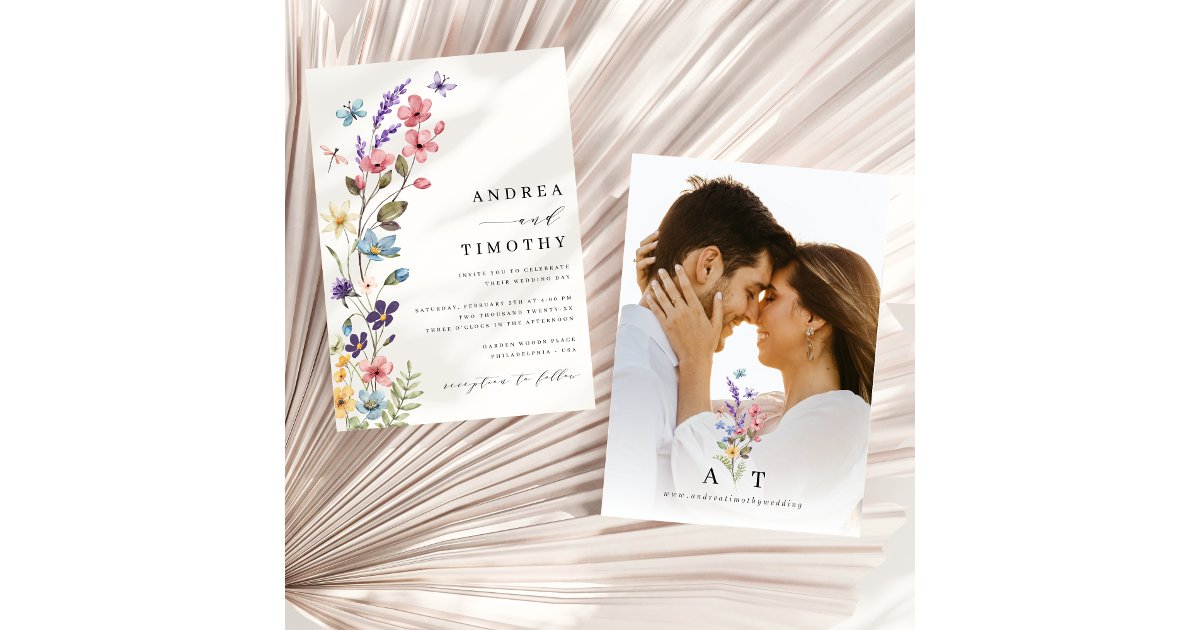 Wildflower Spring Summer Monogram Wedding Photo Invitation | Zazzle