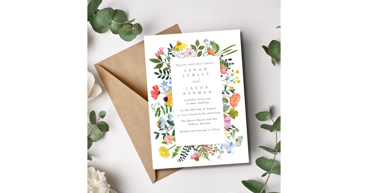 Wildflower Spring Summer Outdoor Wedding Invitation | Zazzle