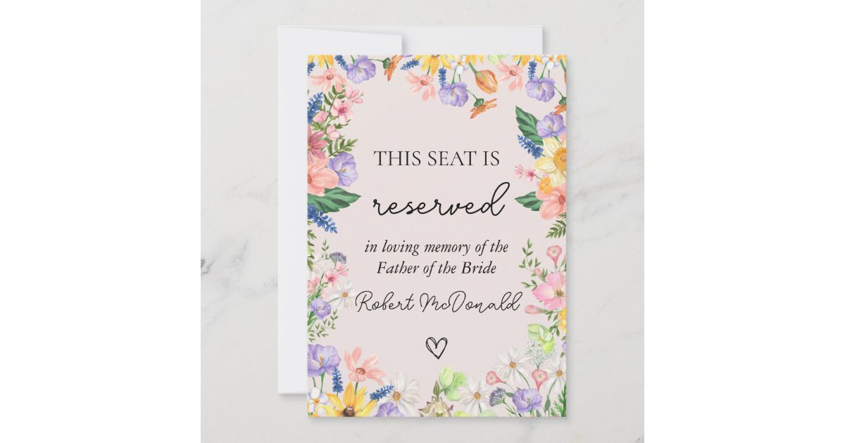 Wildflower Spring Wedding Reserved Seating Card | Zazzle