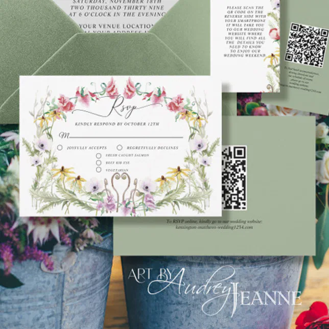Wildflower Spring Wreath Modern Floral QR code RSVP Card | Zazzle Wildflower Spring Wreath Modern Floral QR code RSVP Card | Zazzle