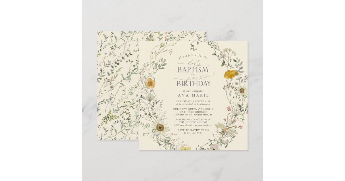 Wildflower Summer Baptism Baptism 1st Birthday Invitation | Zazzle