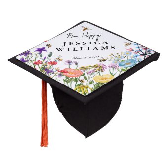 Wildflower Summer Garden & Bees Graduation Cap Top | Zazzle