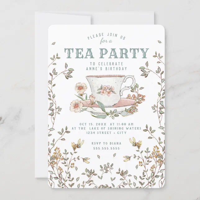 Wildflower Tea Party Birthday Invitation | Zazzle