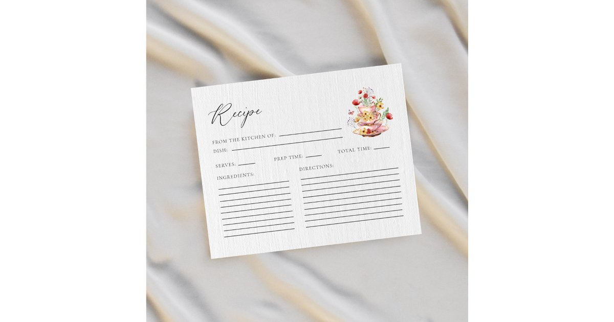 Wildflower Tea Party Bridal Shower Recipe Card | Zazzle