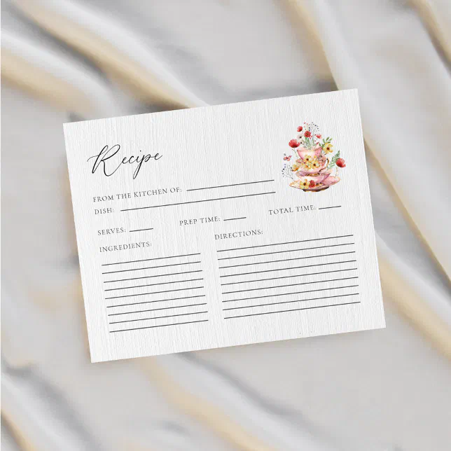 Wildflower Tea Party Bridal Shower Recipe Card | Zazzle