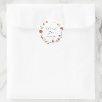 Wildflower Thank You Favor Round Sticker | Zazzle