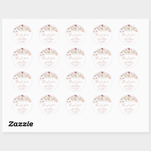 Wildflower Thank You Favor Sticker | Modern Floral | Zazzle