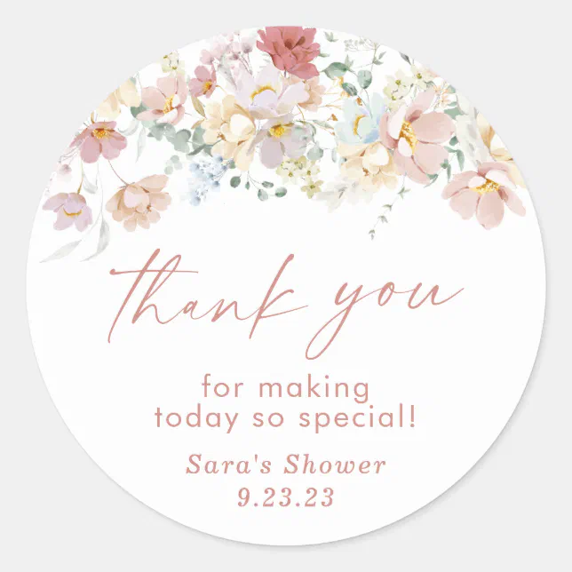 Wildflower Thank You Favor Sticker | Modern Floral | Zazzle