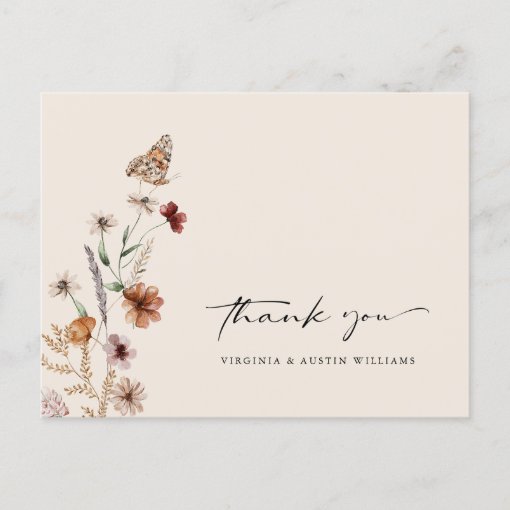 Wildflower Thank You Postcard | Zazzle