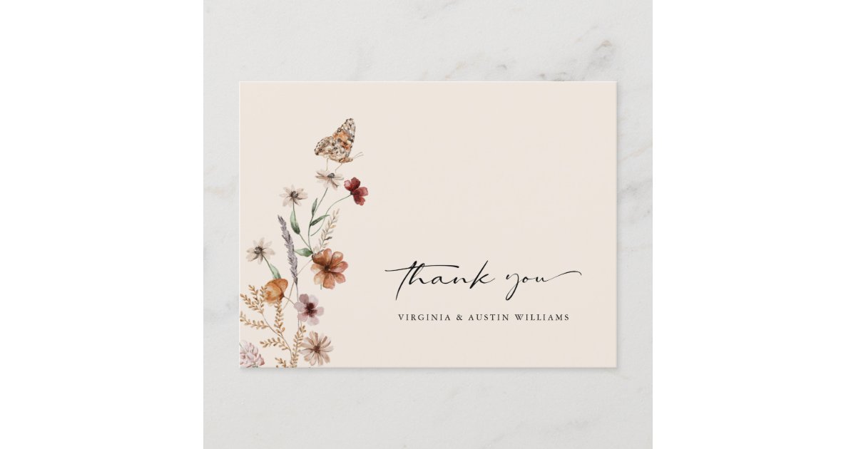 Wildflower Thank You Postcard | Zazzle