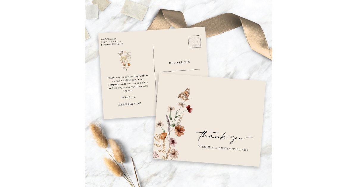 Wildflower Thank You Postcard | Zazzle