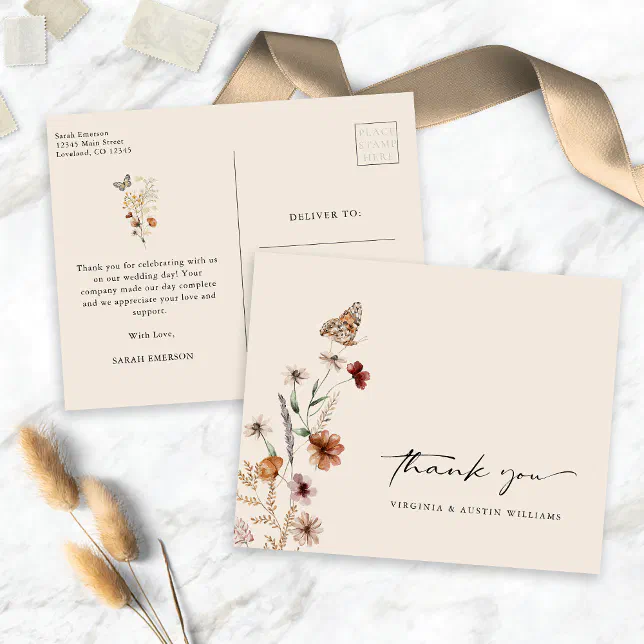 Wildflower Thank You Postcard | Zazzle