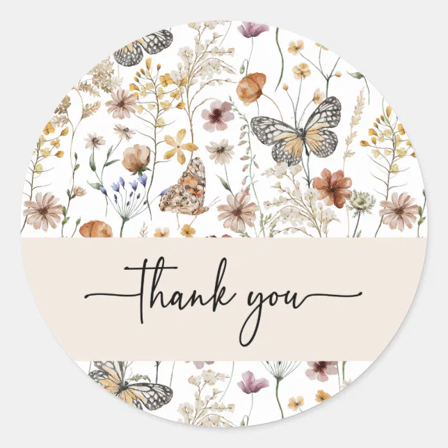 Wildflower Thank You Sticker | Zazzle