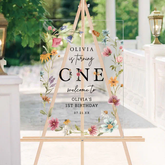 Wildflower Theme Girl 1st Birthday Welcome Acrylic Sign | Zazzle