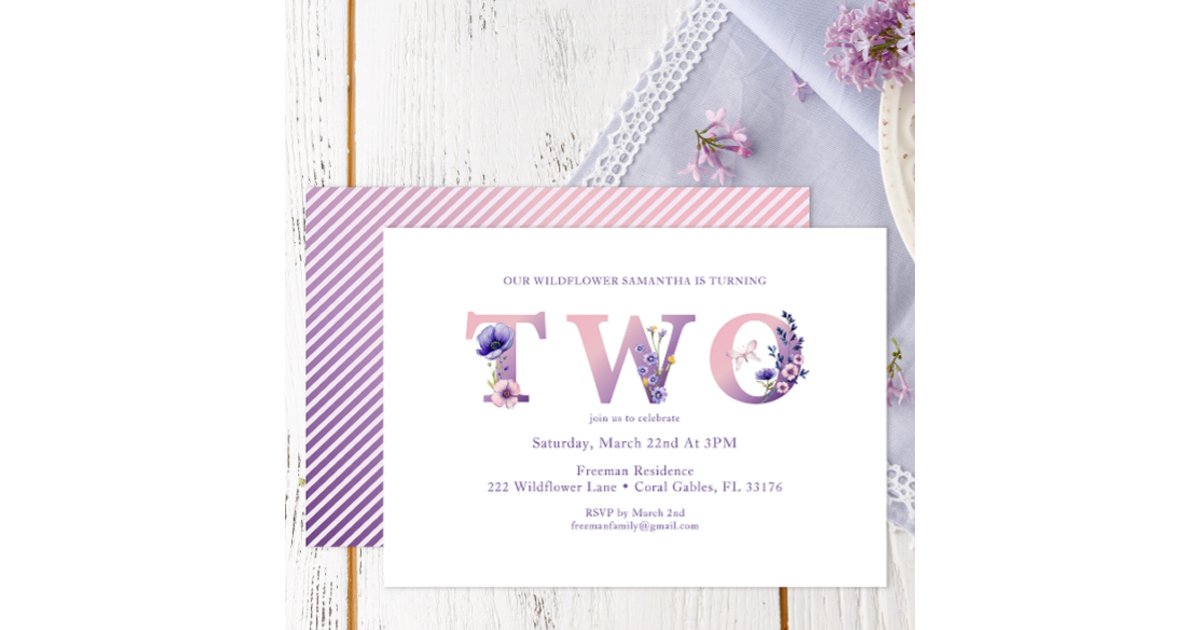 Wildflower Turning Two Birthday Invitation | Zazzle