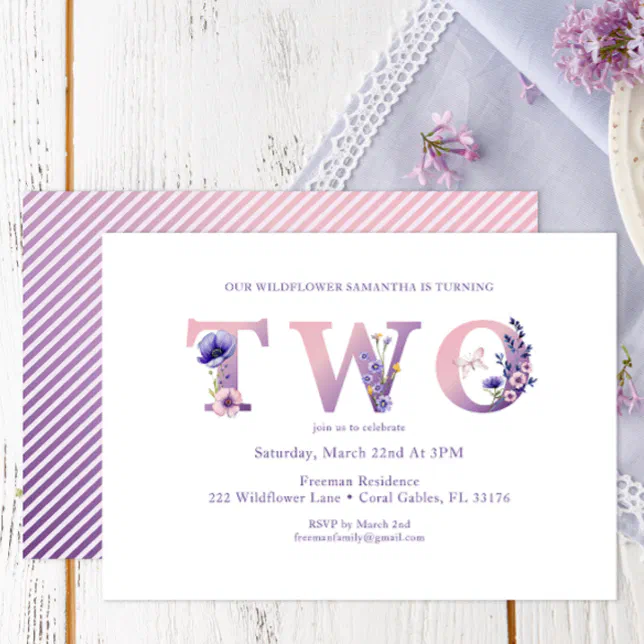 Wildflower Turning Two Birthday Invitation | Zazzle