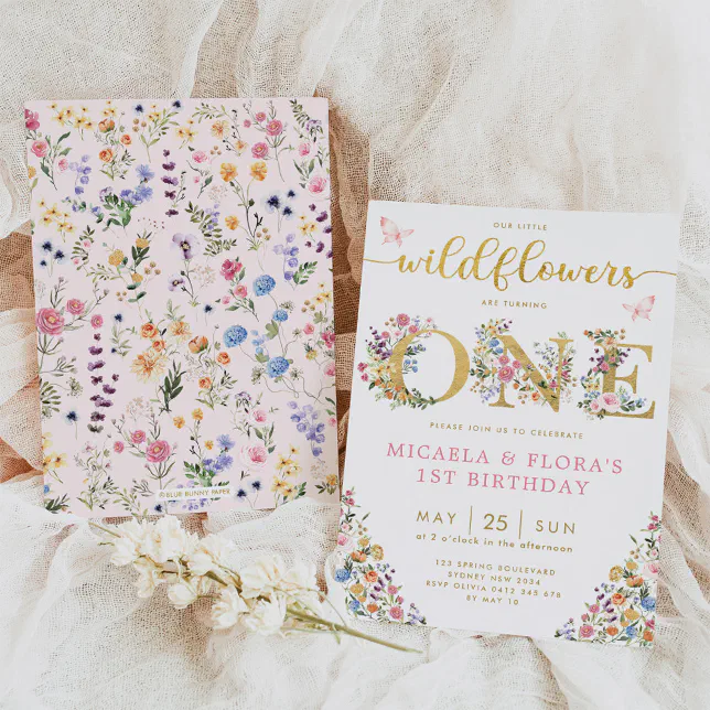 Wildflower Twin Girls Sister Joint 1st Birthday Invitation | Zazzle