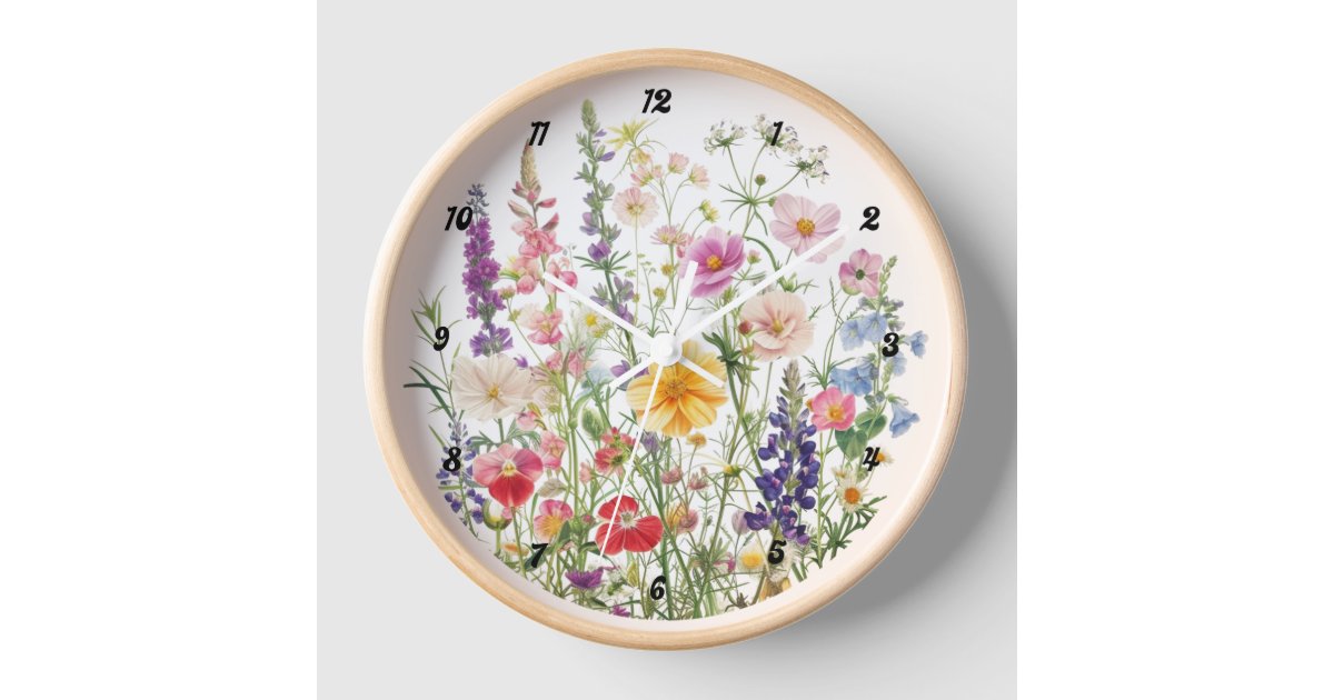 Wildflower Wall Clock, Flower Wall Clock | Zazzle