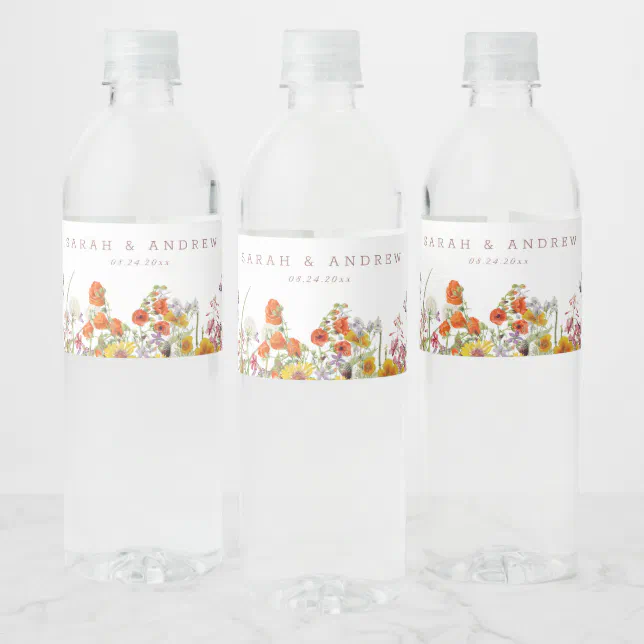 Wildflower Water Bottle Labels - Wedding Flowers | Zazzle