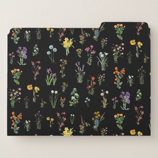 Wildflower Watercolor Black Botanical Floral File Folder | Zazzle
