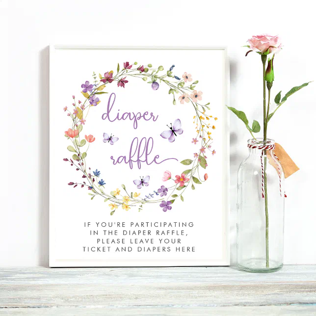 Wildflower Watercolor Diaper Raffle Baby Shower Poster | Zazzle
