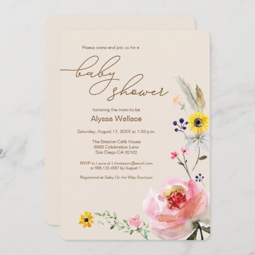 Wildflower watercolor Floral Boho Chic Invitation | Zazzle