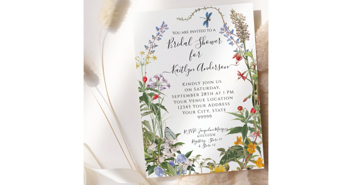 Wildflower Watercolor Floral n Bees Bridal Shower Invitation | Zazzle