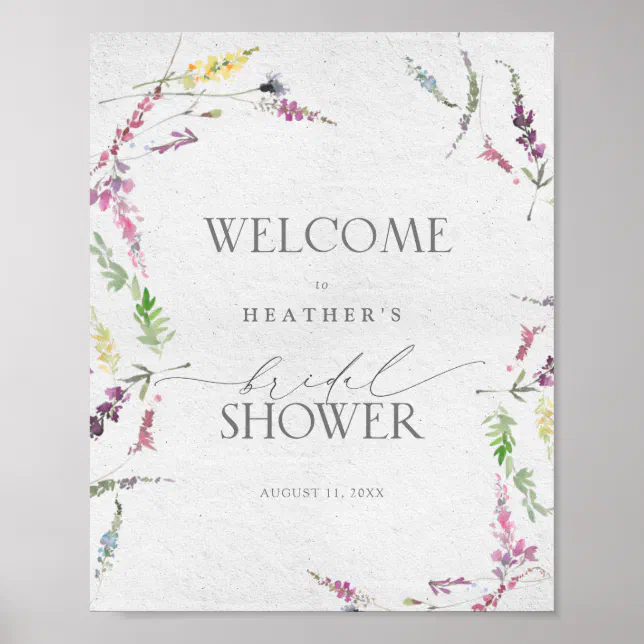 Wildflower Watercolor Floral Shower Welcome Poster | Zazzle