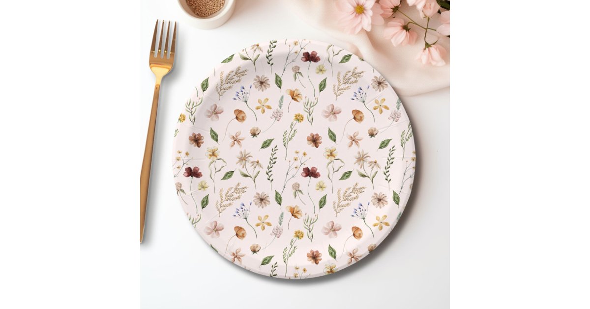 Wildflower Watercolor Floral Spring Baby Shower Paper Plates | Zazzle